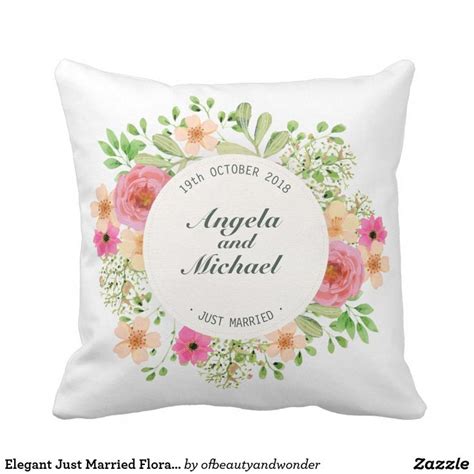 Elegant Just Married Floral Wedding Throw Pillow Zazzle Wedding
