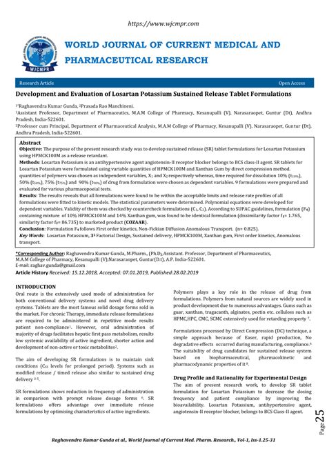 Pdf Development And Evaluation Of Losartan Potassium Sustained Release Tablet Formulations