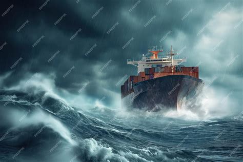 Premium Photo As Container Ship Floats With Ocean During Raging Storm