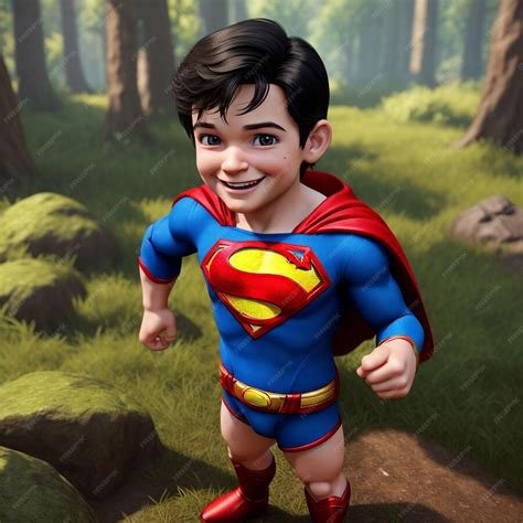 Lindo Niño Super Héroe Caricatura Ilustración Gente Vacaciones Icono Concepto Aislado Foto Premium