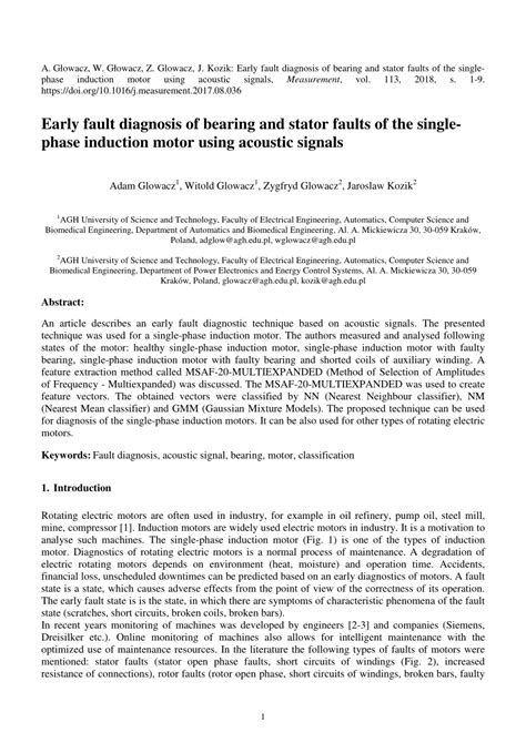 Pdf Early Fault Diagnosis Of Bearing And Stator Faults Of The Single