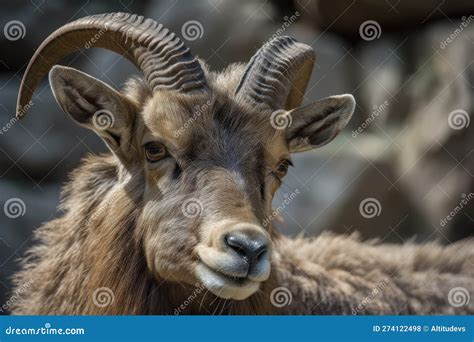 Close Up Of The Face Of A Majestic Ibex With Its Horns And Facial Features In Full View Stock