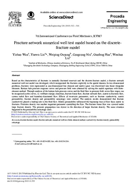 Pdf Fracture Network Numerical Well Test Model Based On The Discrete