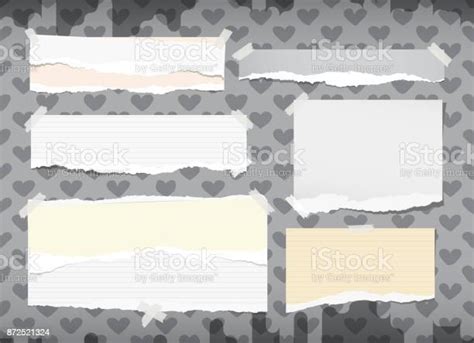 심장 모양의 종이 스트립 회색 패턴에 끈적끈적한 테이프와 붙어 만든 Note 흰색과 노란색 노트북 카피북 찢 어 0명에 대한 스톡 벡터 아트 및 기타 이미지 Istock