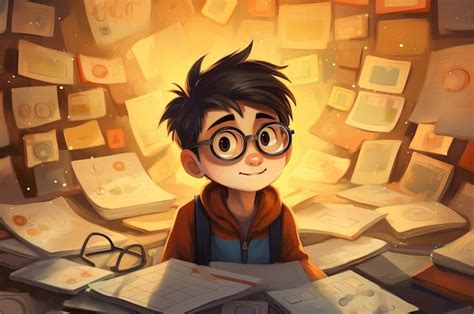 Premium Photo Diligent Boy Doing Math Homework Generate Ai