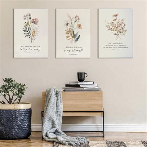 Fleur De Lis Living 3 Pcs Christian Flower Wall Art Flower Scripture