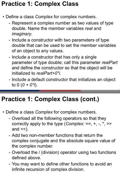 Solved Practice 1 Complex Class Define A Class Complex For