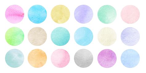 다채로운 수채화 동그라미 설정 파스텔 수채화 패턴 흰색 배경에 분홍색 파란색 녹색 노란색 보라색 오렌지 여러 가지 빛깔된 해당 배경 디자인을 위한 추상 미술 템플릿