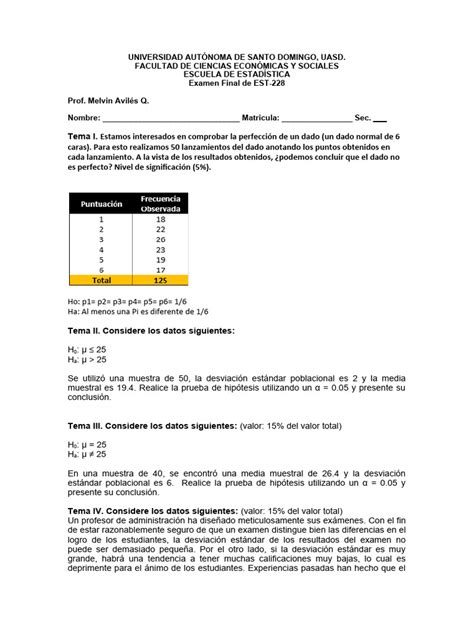 Examen Final Est 228 Verano Pdf Desviación Estándar Prueba De Hipótesis Estadísticas
