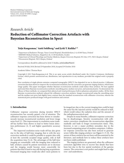 Pdf Reduction Of Collimator Correction Artefacts With Bayesian Reconstruction In Spect