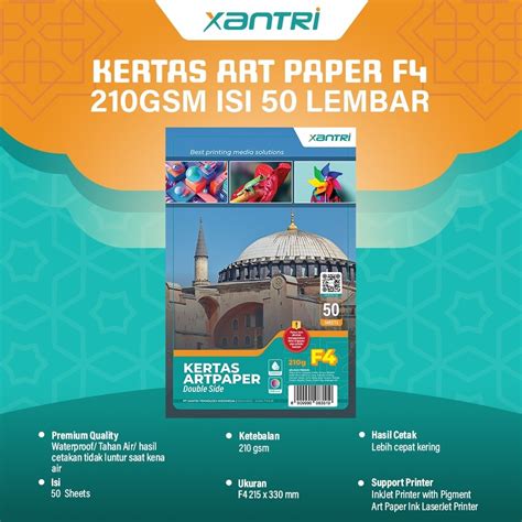 Jual Xantri Kertas Art Paper F4 210gsm Isi 50 Lembar Kertas Art