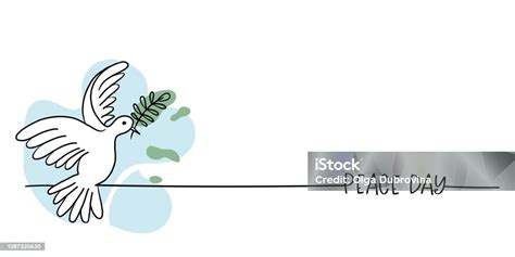 분기가 있는 플라잉 비둘기가 있는 템플릿입니다 푸른 하늘에 대한 평화의 비둘기 손으로 그린 선 스케치 새는 희망의 상징 폭력과 군사 충돌에 대한 상징 0명에 대한 스톡 벡터
