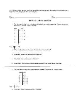 B Stem And Leaf Plot Using Decimals By Allison Polk TPT