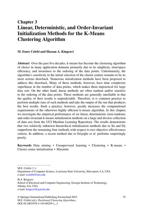 Pdf Linear Deterministic And Order Invariant Initialization Methods For The K Means
