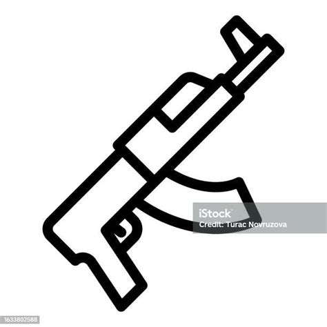 칼라 쉬니 코프 돌격 소총 라인 아이콘입니다 총기 기계 무기 기호 흰색 배경에 윤곽선 스타일 픽토그램 군사 또는 전쟁 기호 모바일 개념 웹 디자인 벡터 그래픽