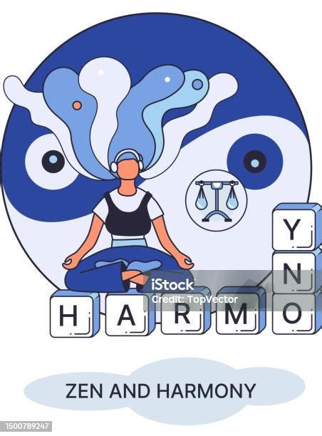 선과 조화 은유 명상 연습 균형 조화 및 마음챙김 개념 차분한 사람 휴식 Cult에 대한 스톡 벡터 아트 및 기타 이미지 Cult Mental Wellbeing 개념