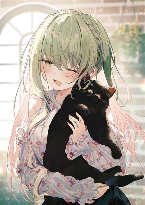 Anime Girls Blushing One Eye Closed Cats Animals Braids Hd Phone