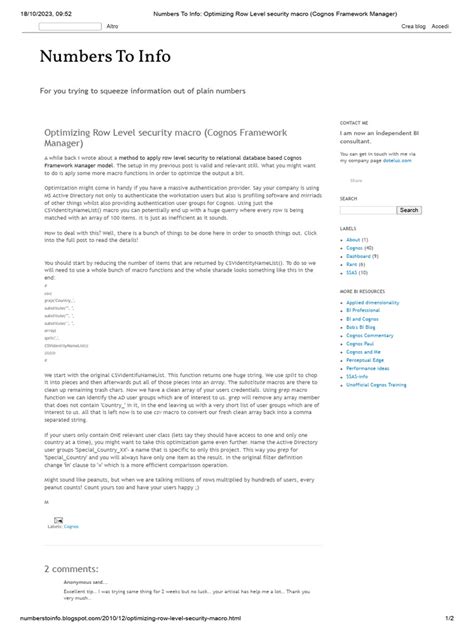 Numbers To Info Optimizing Row Level Security Macro Cognos Framework