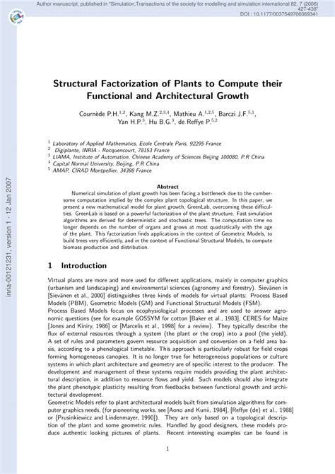 Pdf Structural Factorization Of Plants To Compute Their Functional And Architectural Growth
