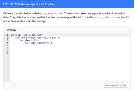 Solved Define A Function Below Called Writeavgtofile The