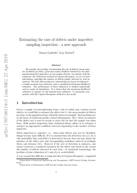 Pdf Estimating The Rate Of Defects Under Imperfect Sampling Inspection—a New Approach