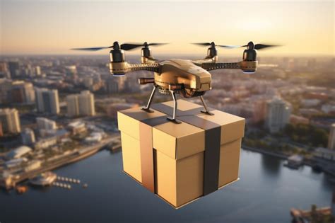 Premium Ai Image Delivery Drone Autonomous Delivery Robot Business Air Transportation Concept