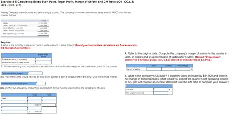 Solved Exercise Calculating Break Even Point Target Chegg