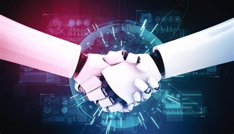 Premium Photo Mlp D Rendering Humanoid Robot Handshake To Collaborate Future Technology