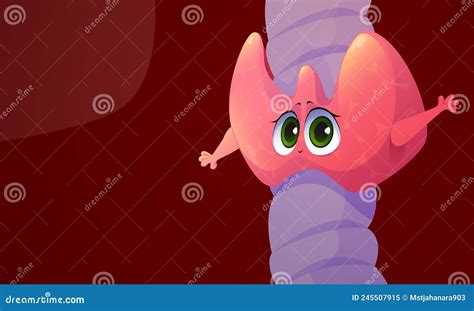 Cute Thyroid Gland Cartoon Character Vector Illustration And Healthy