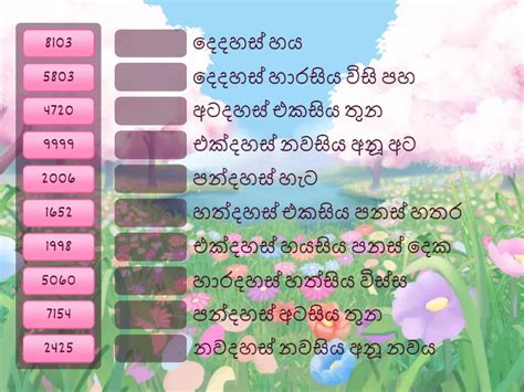 සංඛ්‍යා 04 ශ්‍රේණිය Match Up