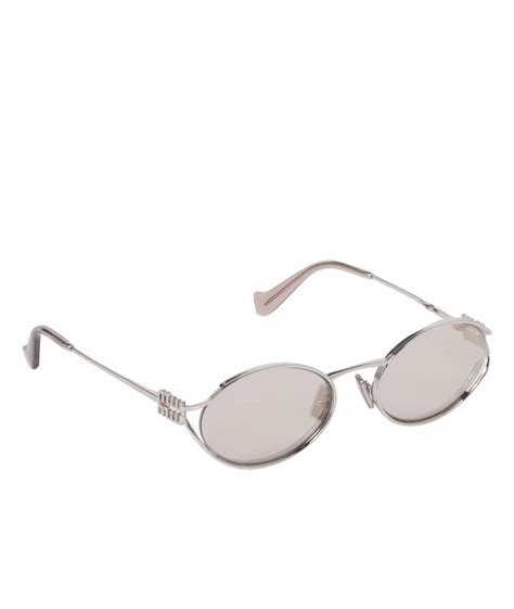 Miu Miu Серебряные металлические солнцезащитные очки для женщин купить в интернет магазине с
