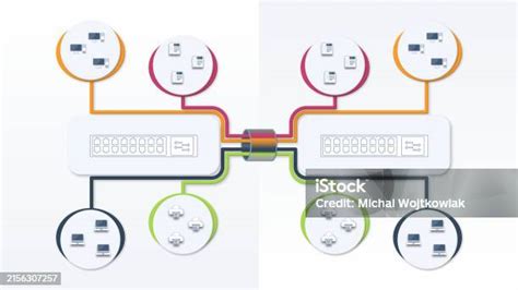 Vlan Diagram And Trunk Connections Between Two Network Switches Stock