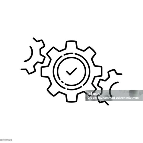 얇은 라인 기어로 쉽고 효과적인 작동 프로세스 선형 트렌드 현대 톱니바퀴 로고타입 그래픽 스트로크 디자인 웹 요소는 흰색으로 분리되어 있습니다 효율성 엔지니어링 관리 기호의