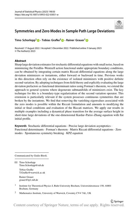 pdf symmetries and zero modes in sample path large deviations