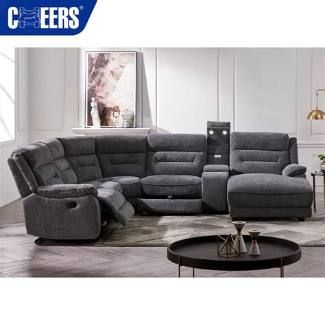 Manwah Cheers Grey Fabric Living Room Sofa 5 Seater
