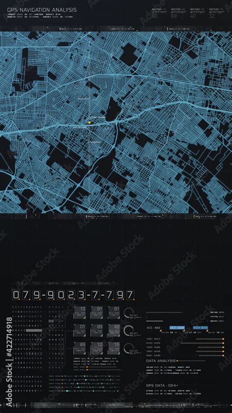 Futuristic Digital City Map Layout With Satellite Gps Coordinate