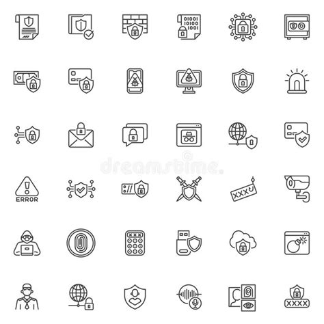 Cyber Security Line Icons Set Stock Vector Illustration Of Code Sign 246642117