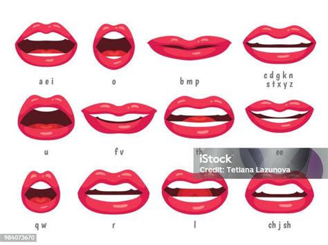 입 애니메이션입니다 입술 동기화 만화 여자 캐릭터에 대 한 애니메이션된 표음 붉은 입술 애니메이션 벡터를 말하기로 입 설정 입에 대한 스톡 벡터 아트 및 기타 이미지