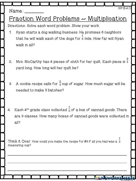 Multiplying Fractions And Word Problems Online Exercise For Live Worksheets