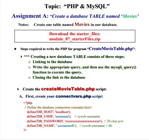 Solved Topic PHP MySQL Assignment A Create A Database Chegg