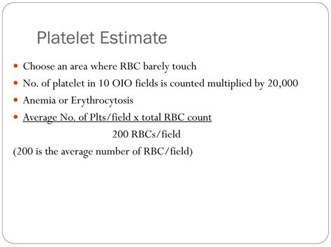 Platelet Estimate Calculation Formula