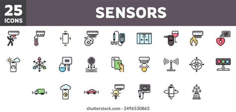 25 Sensor Icons Set Vector Line Stock Vector Royalty Free 2496530863