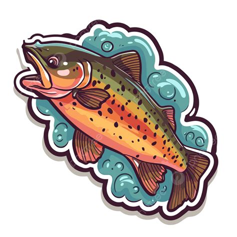화려한 송어 로고가 있는 스티커 일러스트 벡터 송어 상표 만화 Png 일러스트 및 벡터 에 대한 무료 다운로드 Pngtree