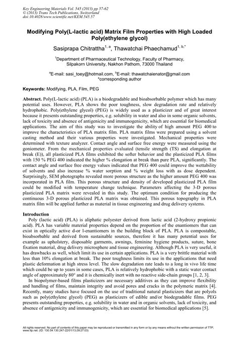 Pdf Modifying Polyl Lactic Acid Matrix Film Properties With High