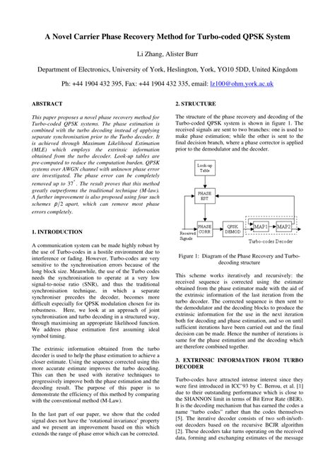 pdf a novel carrier phase recovery method for turbo coded qpsk system