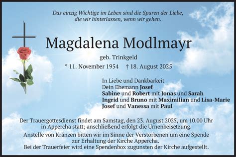 Traueranzeigen Von Magdalena Modlmayr Trauer Merkur De