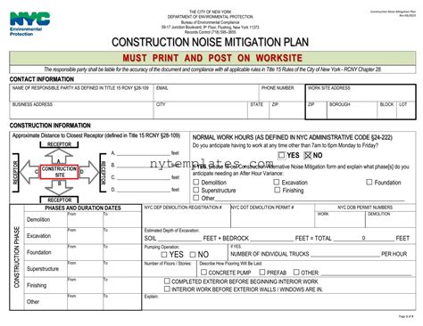 Free Nyc Dep Noise Mitigation Plan Template Ny Templates
