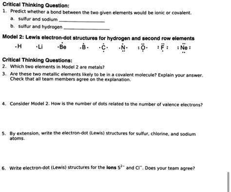Solved Critical Thinking Question Predict Whether Bond Between The Two Given Elements Would Be