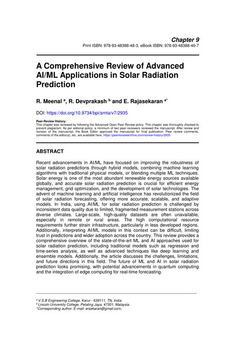 Pdf A Comprehensive Review Of Advanced Aiml Applications In Solar Radiation Prediction