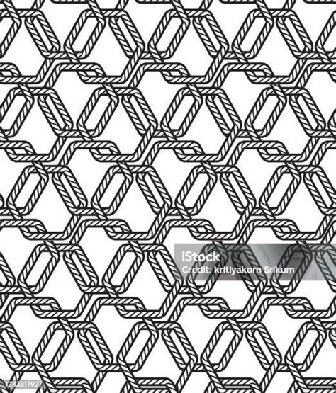 블랙 과 화이트 마린 로프 매듭 펜타곤 모양 매끄러운 패턴 일러스트 해상 분위기 패션 직물 직물 벽지 표지 웹 포장을위한 디자인 그물 스타킹에 대한 스톡 벡터 아트 및 기타
